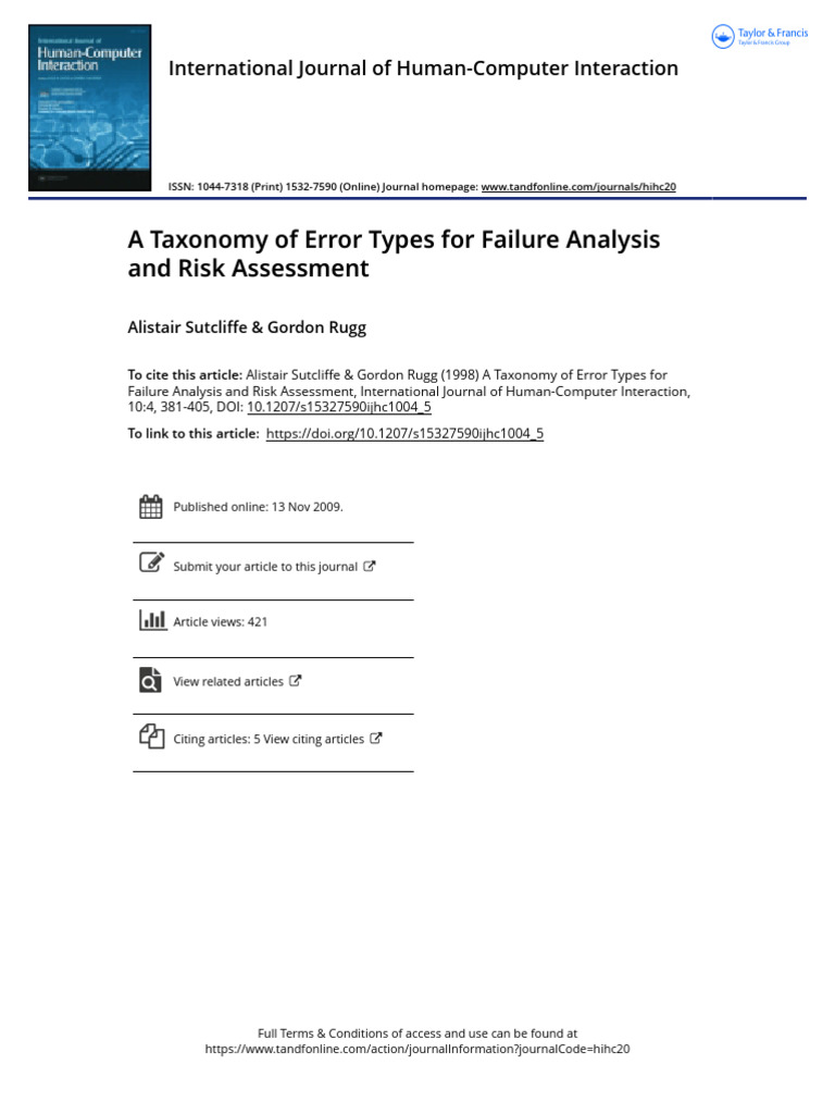 A Taxonomy of Error Types For Failure Analysis and Risk Assessment ...