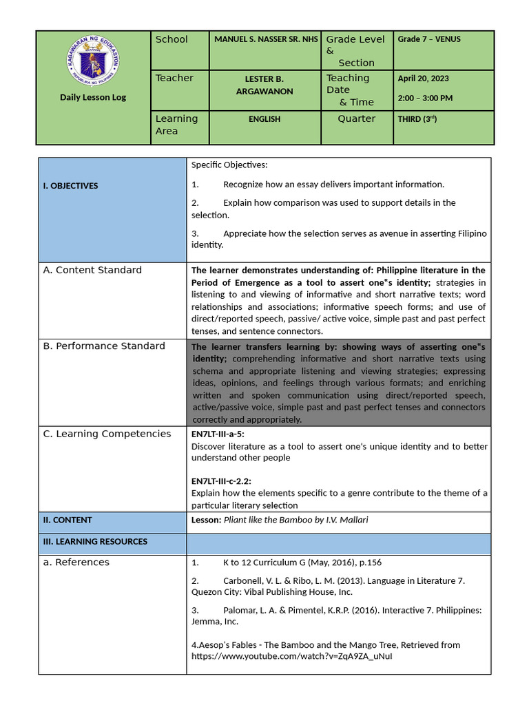 Sample LP Dox | PDF | Learning | Teachers