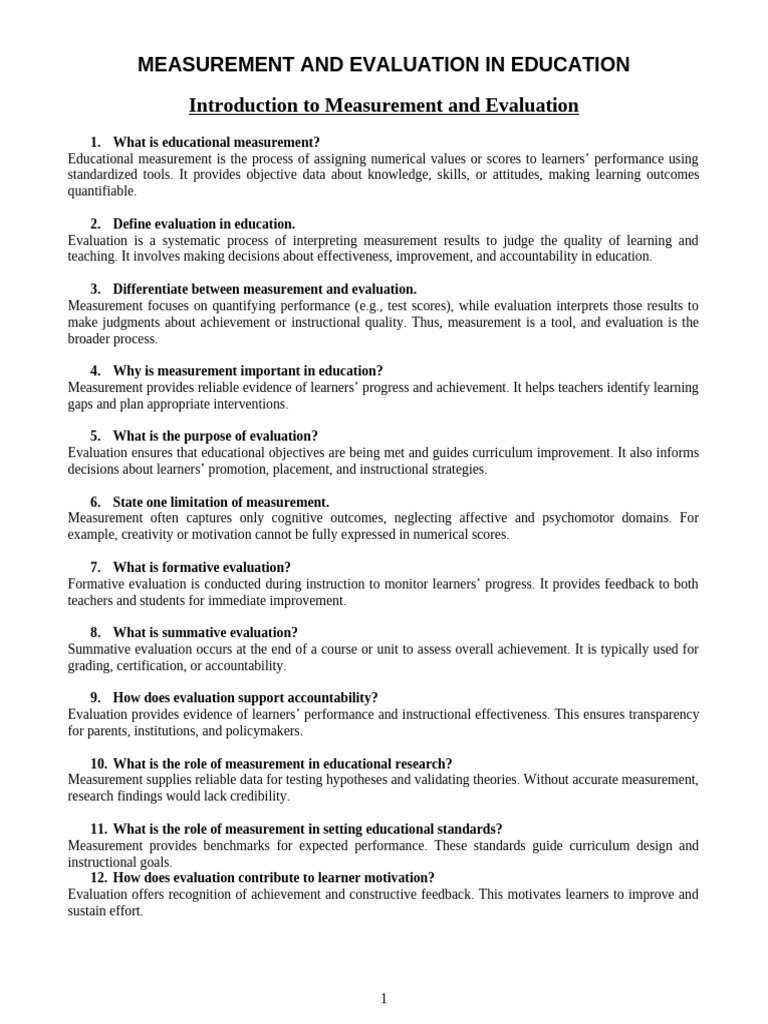 Measurement and Evaluation Notes | PDF | Educational Assessment | Learning