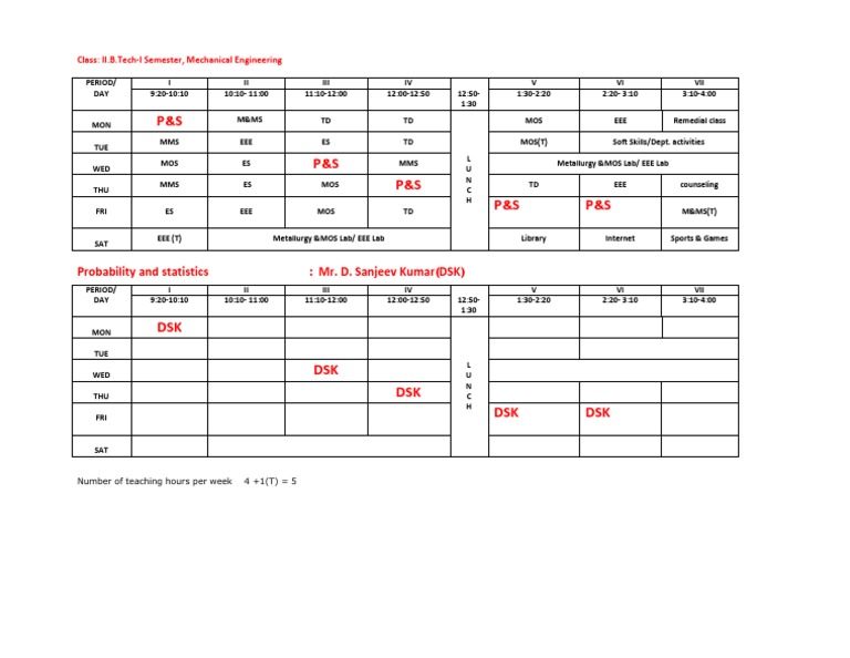 DSK Mechanical Engineering Timetable 2025 | PDF