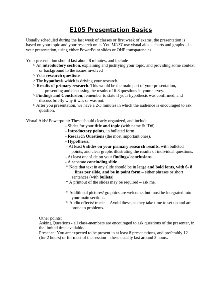 E105 Presentation Basics Re 2020 | PDF | Cognition
