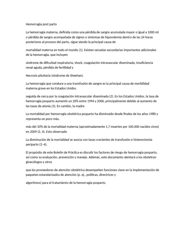 Hemorragia Post Parto Acog Traducion | PDF | Parto | Reproducción humana