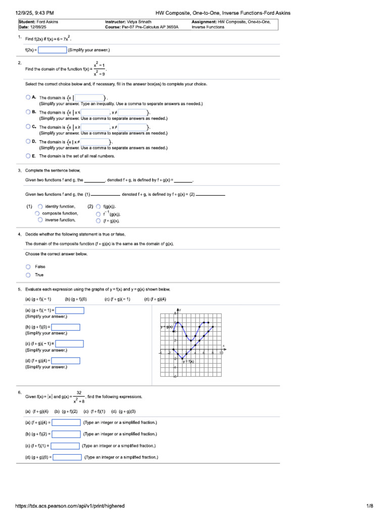 HW Composite, One-To-One, Inverse Functions | PDF