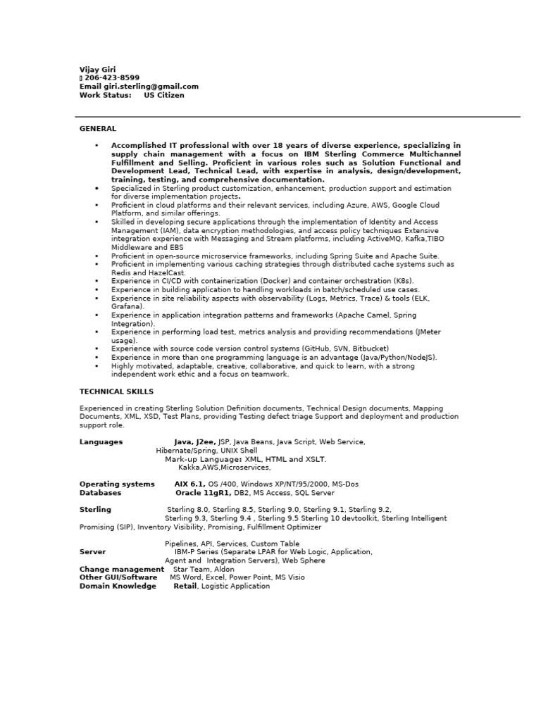 Resume Vijay Giri Sterling 18 Years | PDF | Java (Programming Language ...