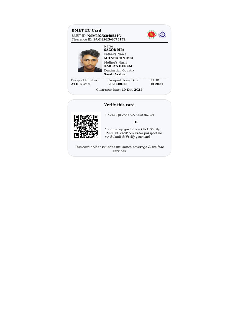 Bmet Nfc Card for Sagor Mia Sa-i-2025-6673172 | PDF