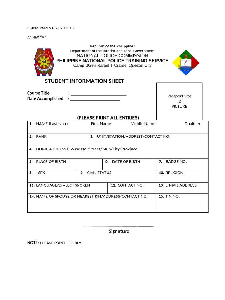 Student Information Sheet | PDF