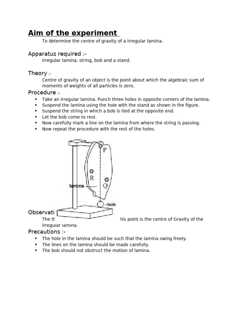 To - Determine - The - Centre of Gravity of A Irregular Lamina | PDF
