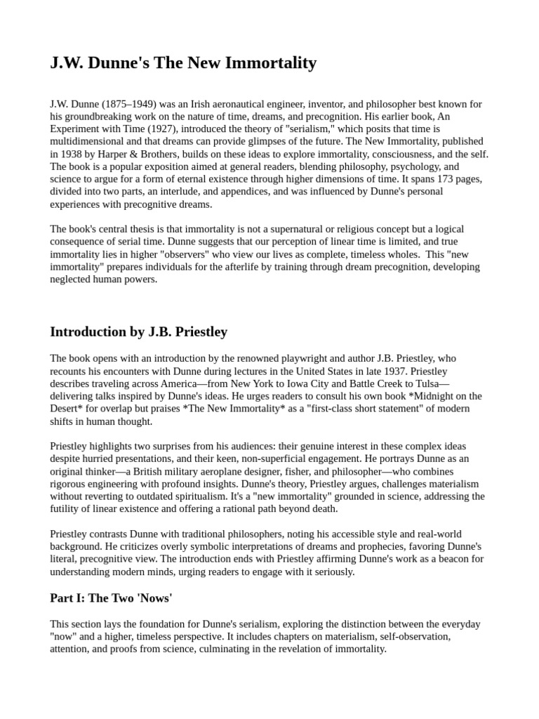 The New Immortality - J. W. Dunne | PDF | Special Relativity | Spacetime