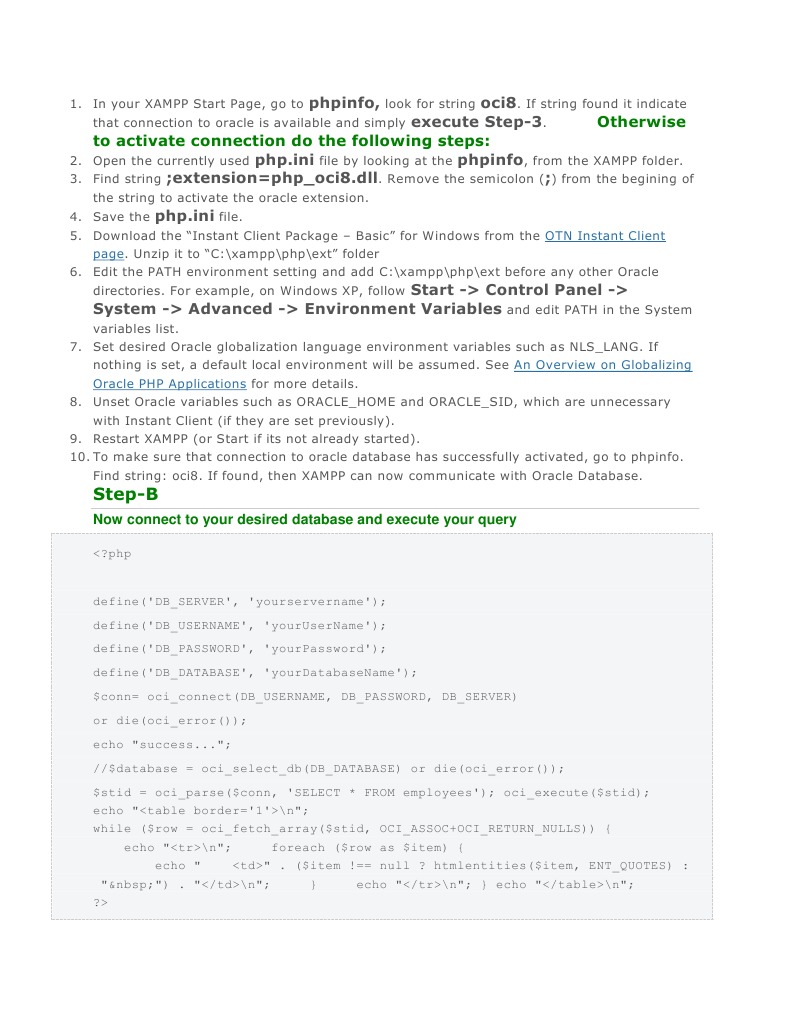 XAMPP Oracle OCI8 Setup Guide | PDF