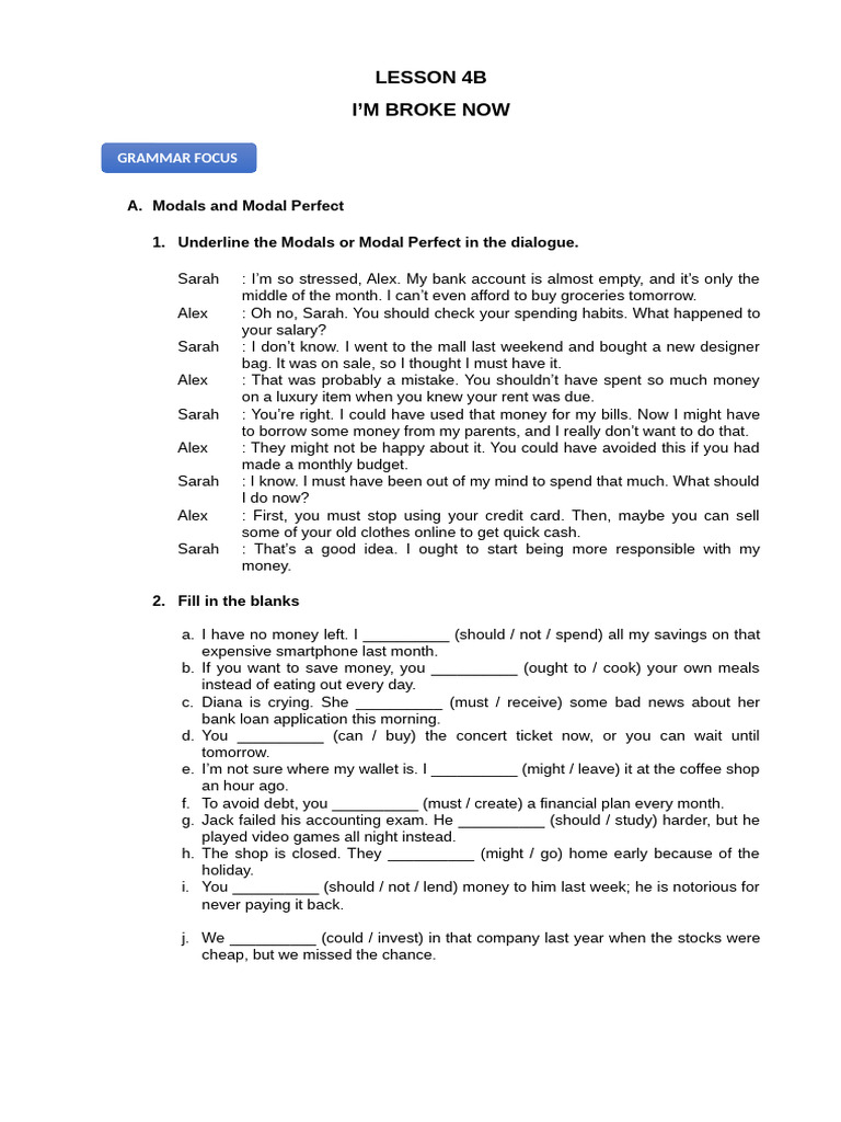 LESSON 4B - Grammar - Speaking | PDF