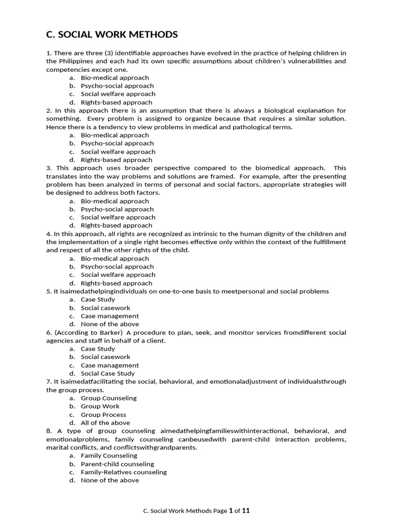 C. Social Work Methods (Without Answer Key) | PDF | Community | Mental ...