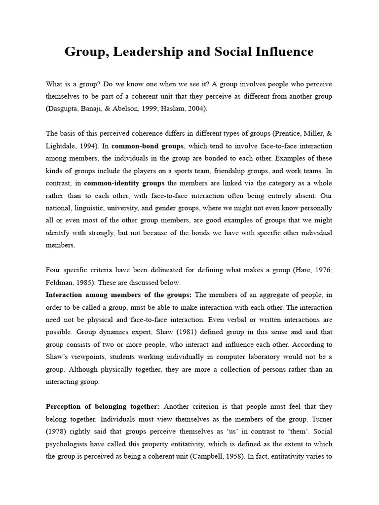 Group, Leadership and Social Influence | PDF | Leadership | Conformity