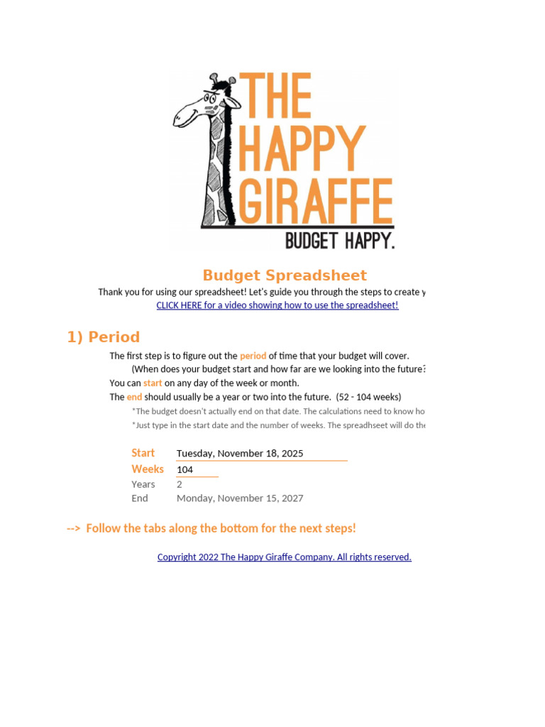 The Happy Giraffe Budget Spreadsheet 2025-08-29 | PDF | Debt | Expense