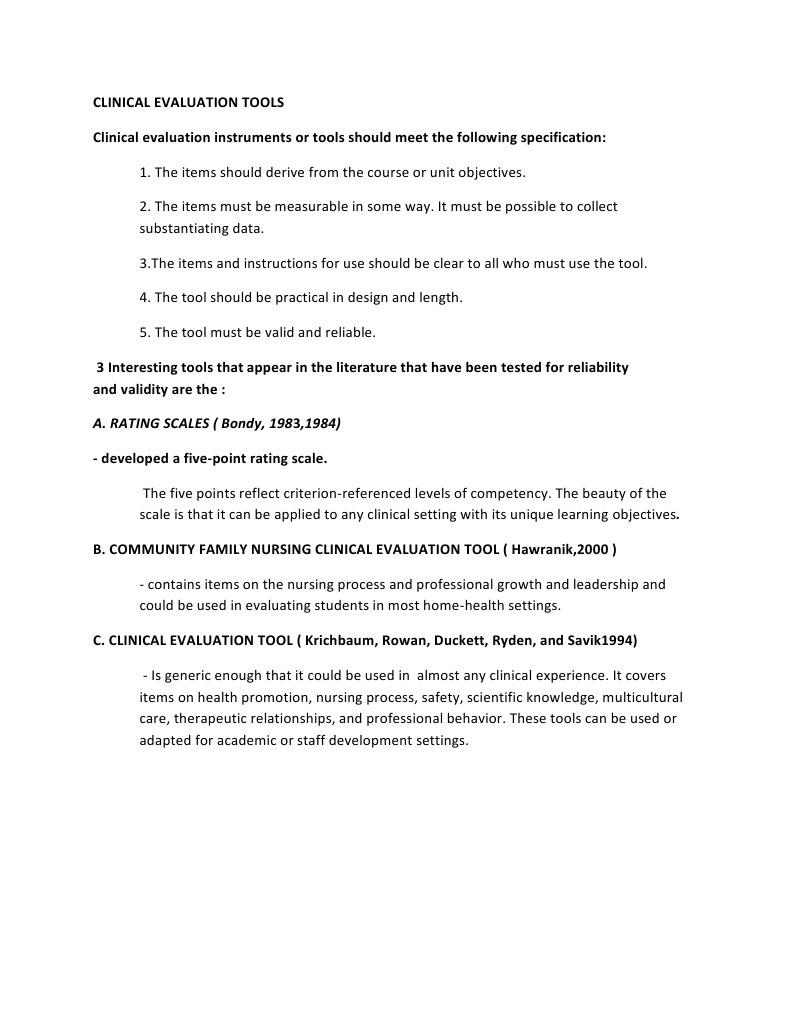 Clinical Evaluation Tools | PDF | Nursing | Validity (Statistics)