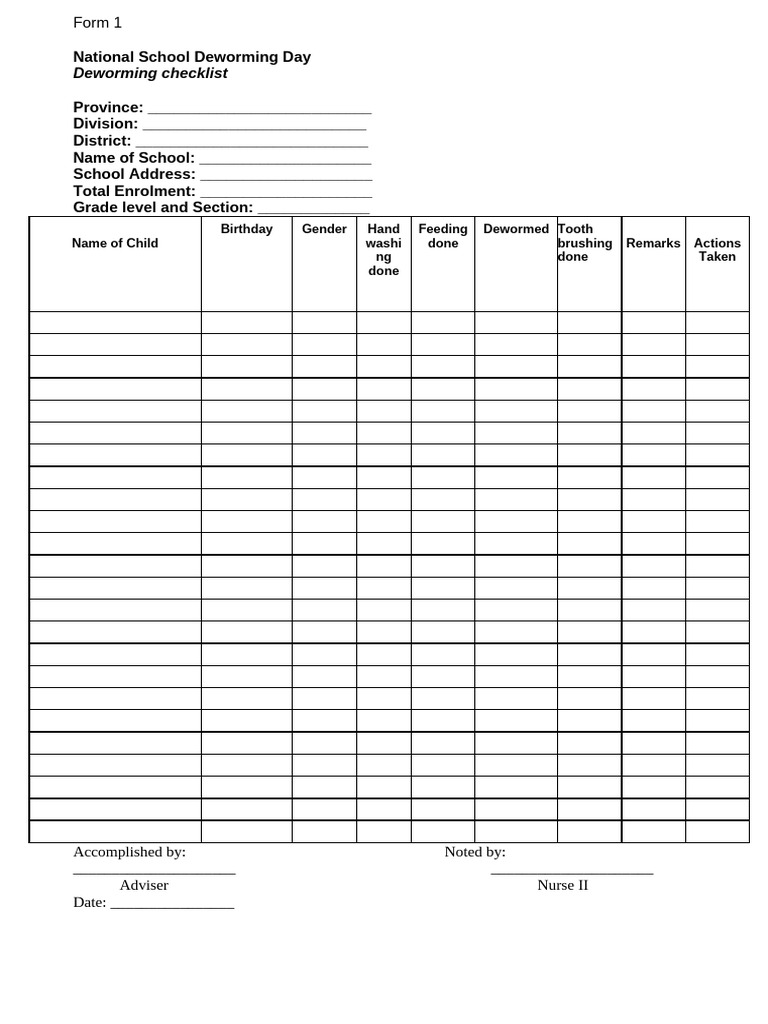 Form2 Deworming Checklist | PDF