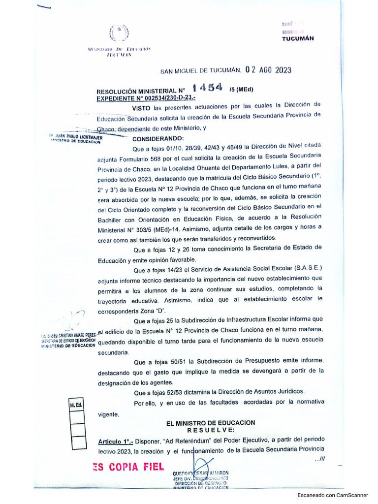 Sec Provincia de Chaco Res 1454-5 (MEd) 02-08-23_250908_145738 | PDF