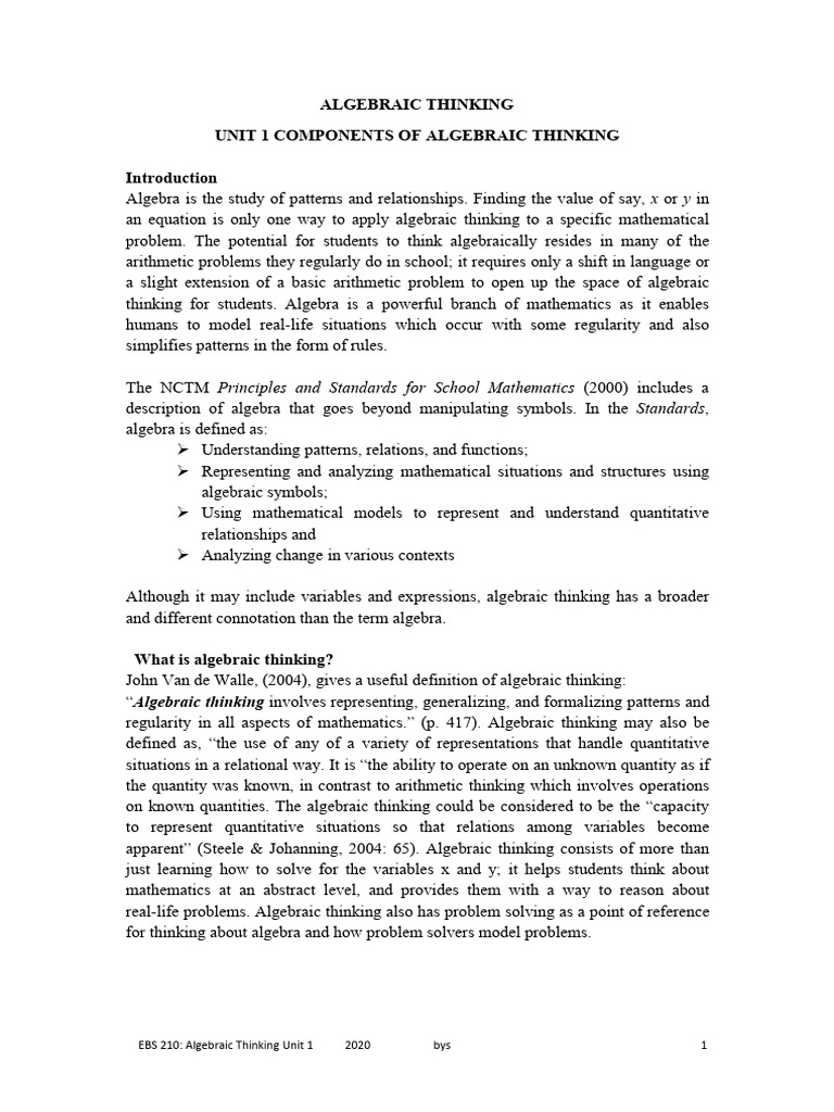 Algebraic Thinking - Sample Notes | PDF | Algebra | Mathematics