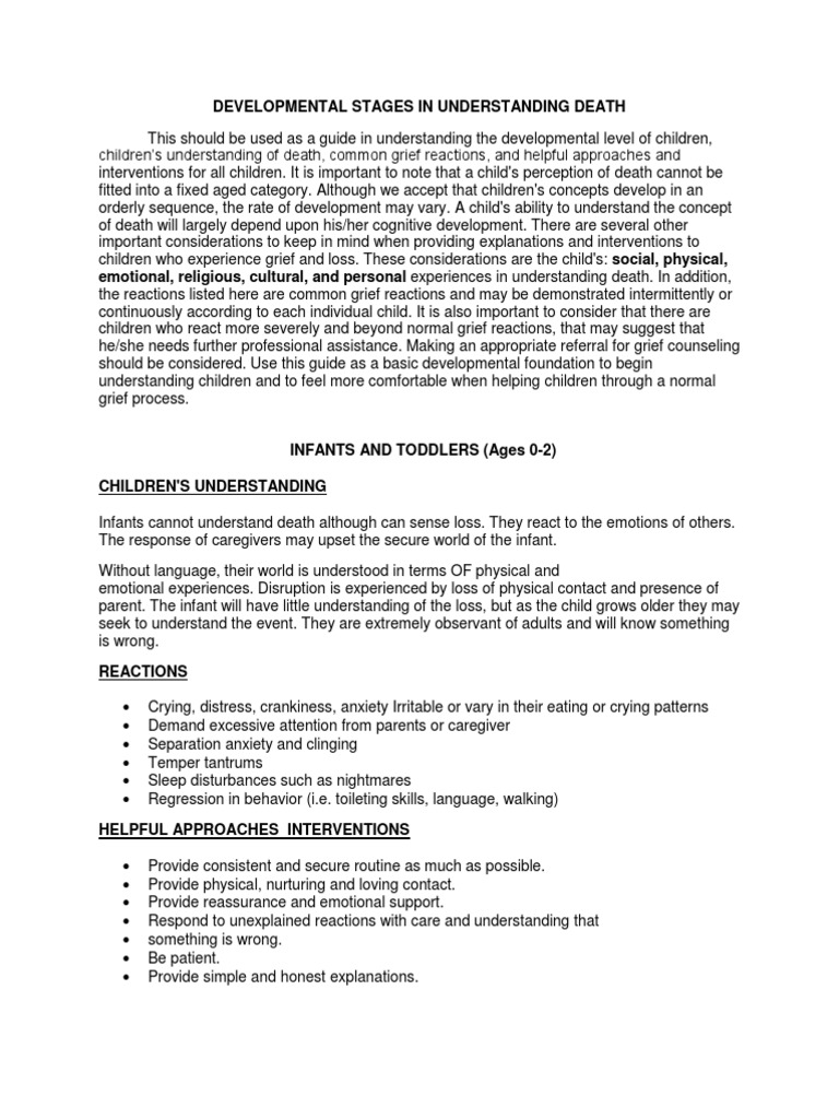 Developmental Stages in Understanding Death | PDF | Grief | Caregiver