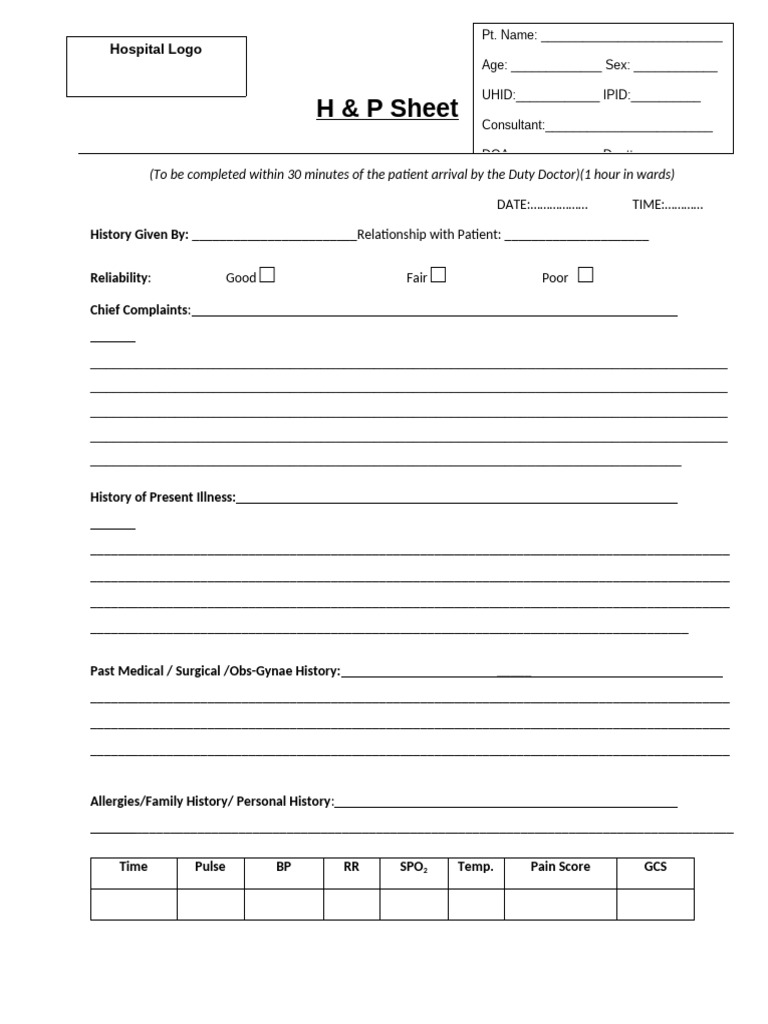 1.H & P Sheet | PDF | Medical Specialties | Medicine