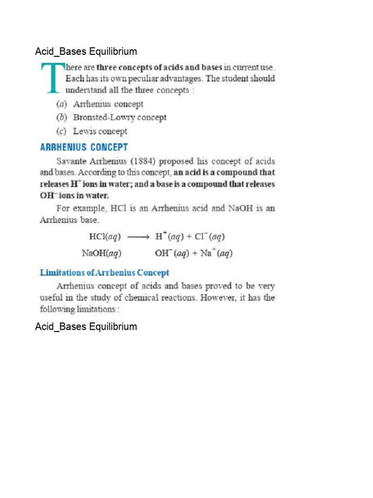 Acid Base Equilibrium | PDF