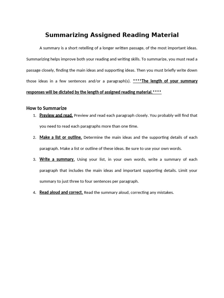 Summarizing Assigned Reading Material | PDF