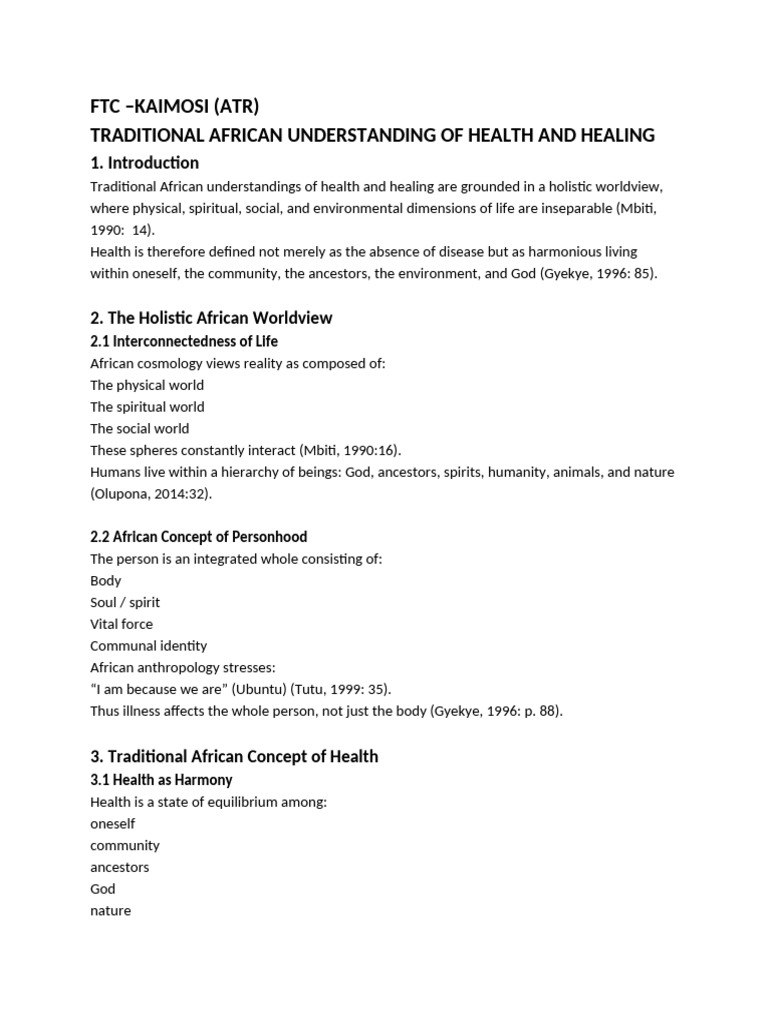 FTC ATR TRADITIONAL AFRICAN UNDERSTANDING OF HEALHT AND HEALING | PDF ...