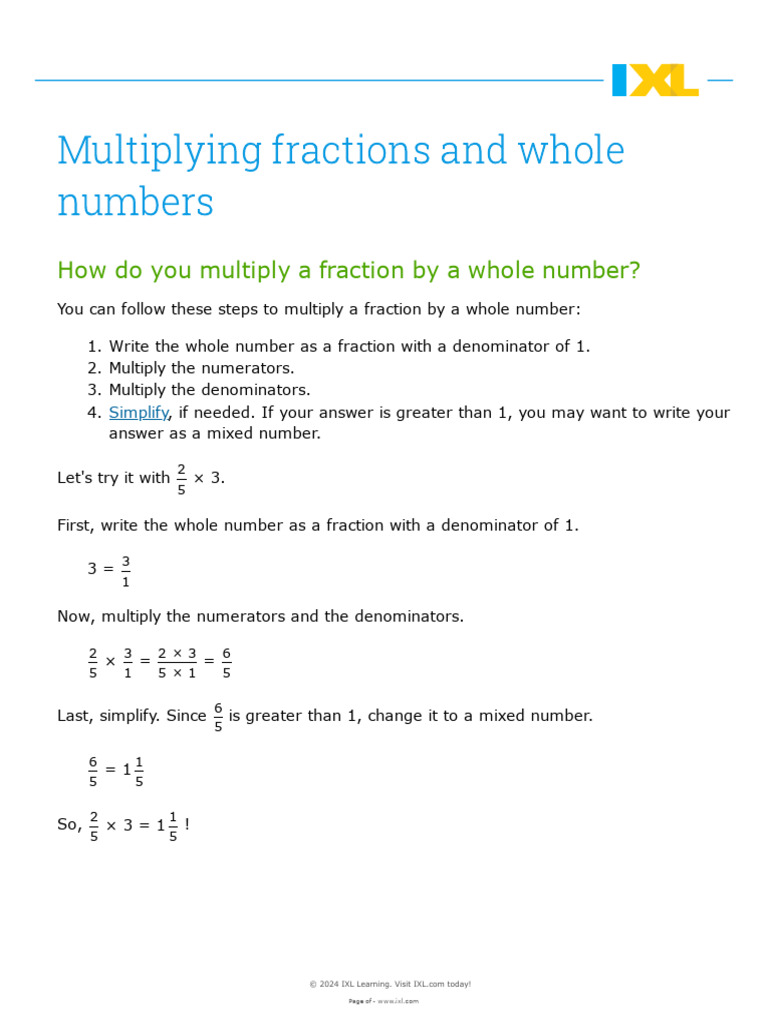 Multiplying Fractions and Whole Numbers | PDF | Mathematical Objects ...
