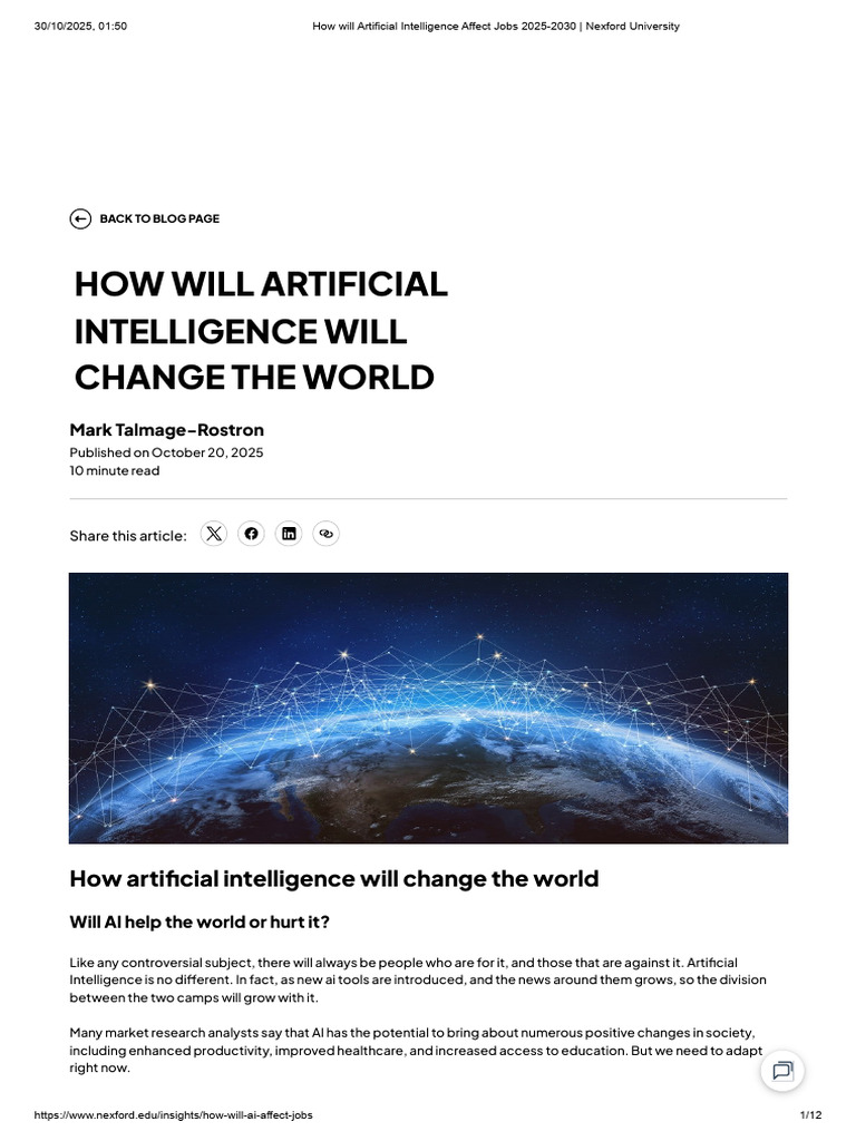 How Will Artificial Intelligence Affect Jobs 2025-2030 - Nexford ...