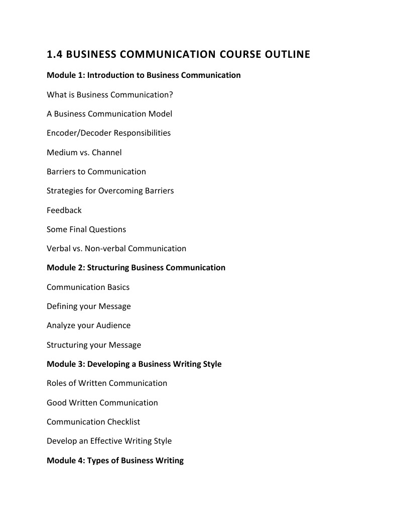1.4 Business Communication Course Outline | PDF | Communication ...
