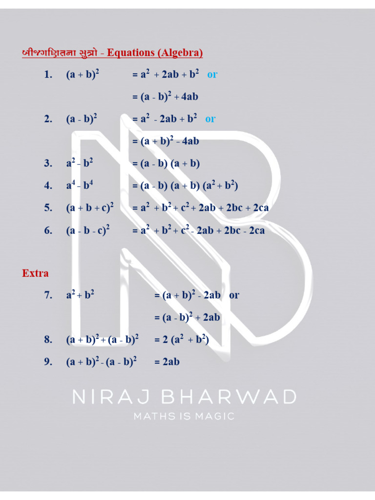 Algebra Equations | PDF