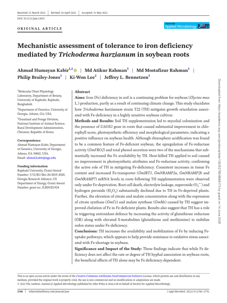 Mechanistic Assessment of Tolerance to Iron Deficiency Mediated by ...