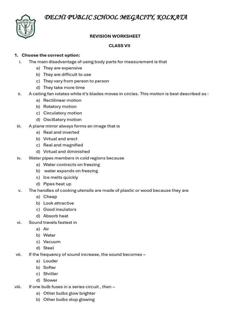 Class Vii Revision Worksheet (Annual Syllabus) | PDF | Electric Current ...