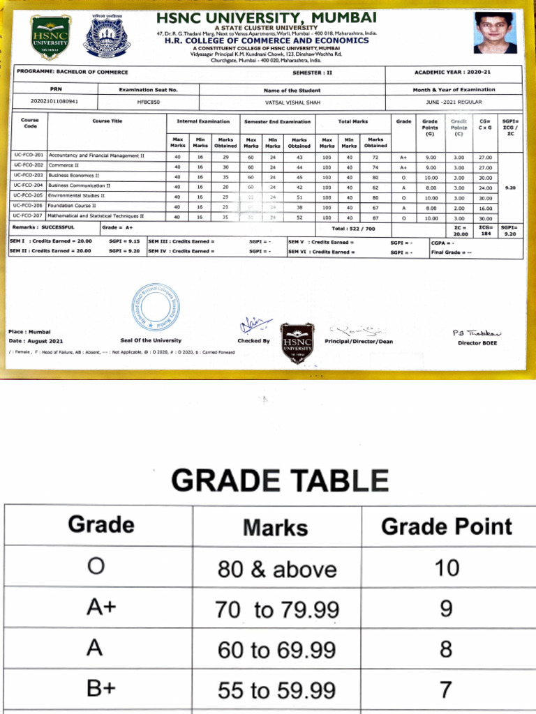 Semester 2 Marksheet | PDF