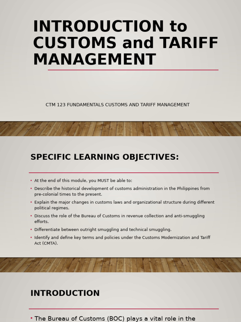 PPT1 Introduction To Customs and Tariff Management | PDF | Cargo | Customs