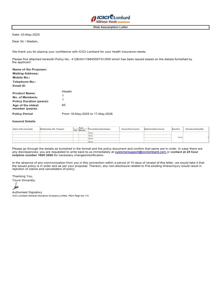 ICICI Lombard Health Insurance Premium Receipt-1 | PDF | Insurance | Taxes