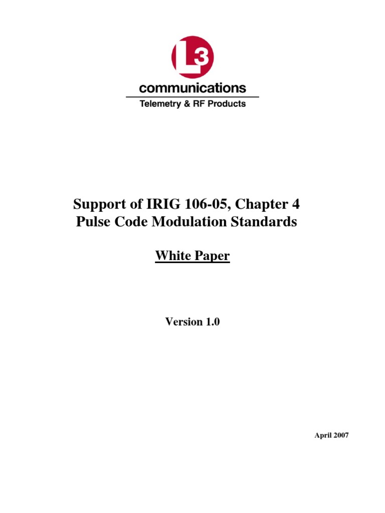 Support of IRIG 106-05, Chapter 4 Pulse Code Modulation Standards | PDF ...