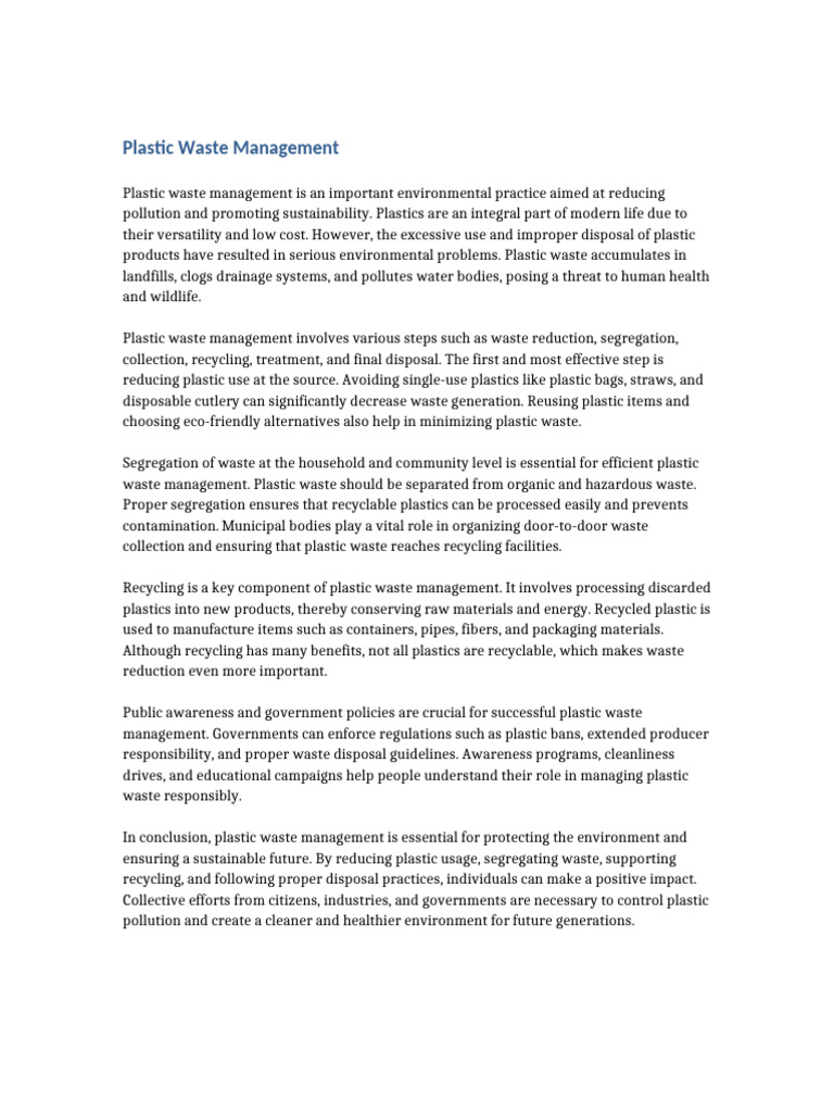Plastic Waste Management | PDF | Waste Management | Waste