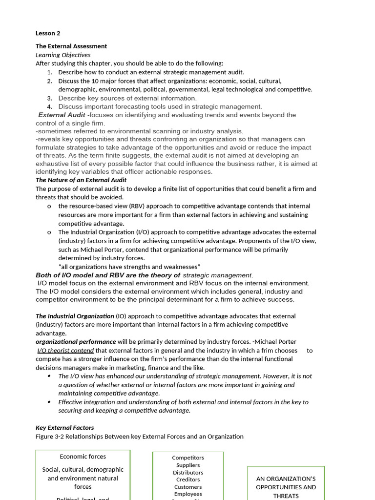 Strategic Management Lesson 3 External Assessment | PDF | Strategic ...