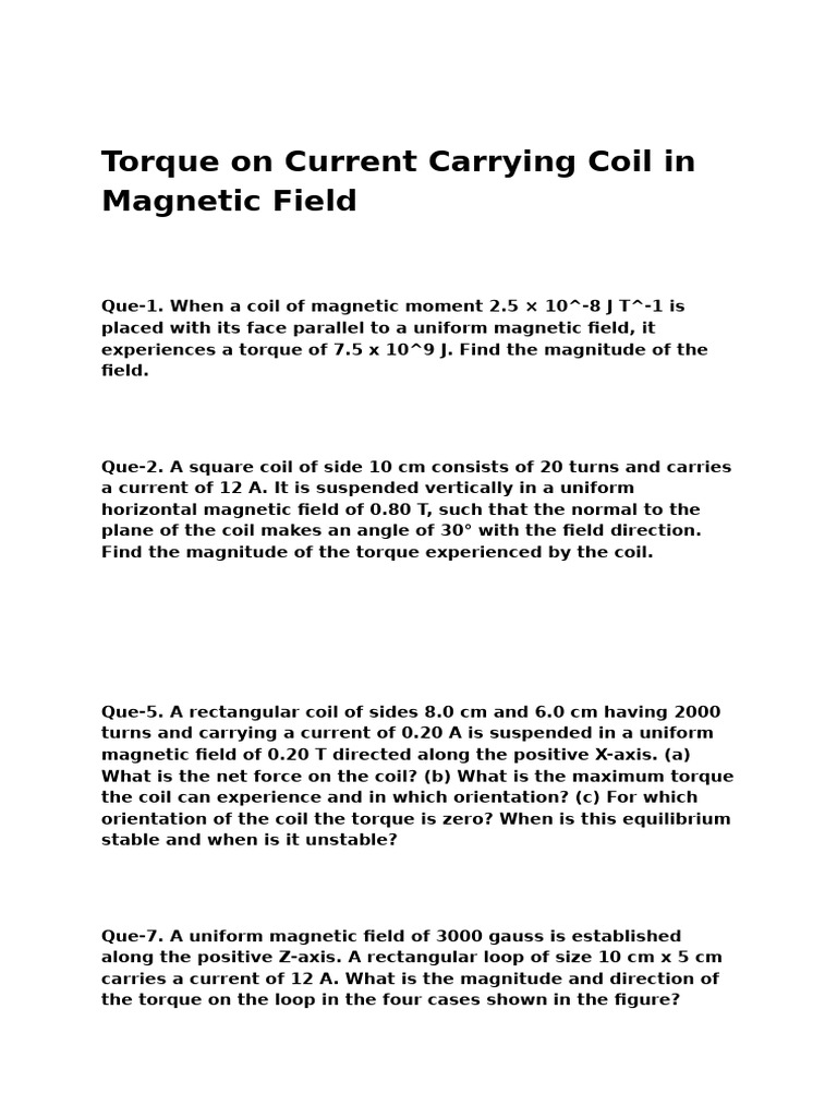 Torque On Current Carrying Coil in Magnetic Field | PDF | Manufactured ...
