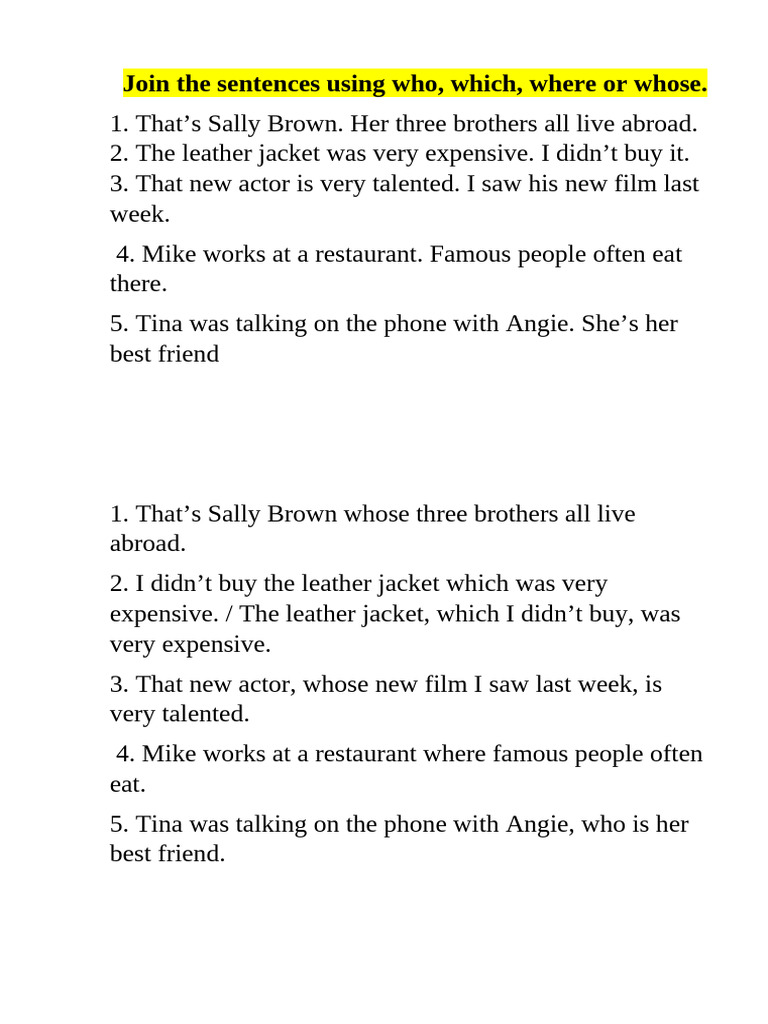 Join The Sentences Using Relative Pronouns | PDF