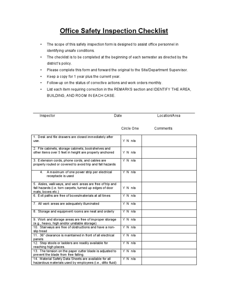 Office Safety Checklist | Download Free PDF | Ac Power Plugs And ...