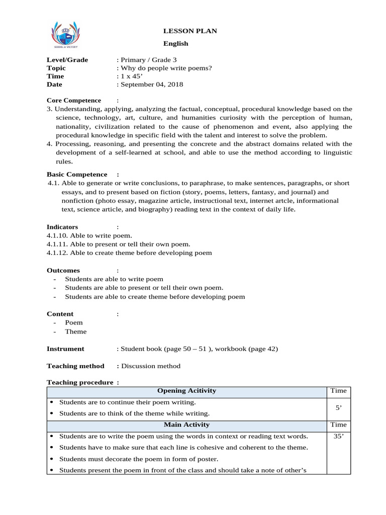 [Lessonplan] English why do people write poems 2 | PDF | Knowledge | Poetry