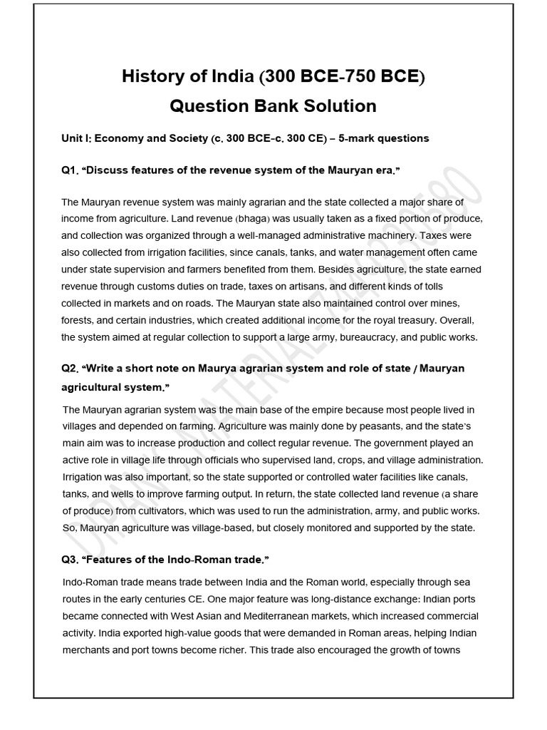 History of India 300BCE - 750CE Question Bank Solution | PDF | Ashoka ...