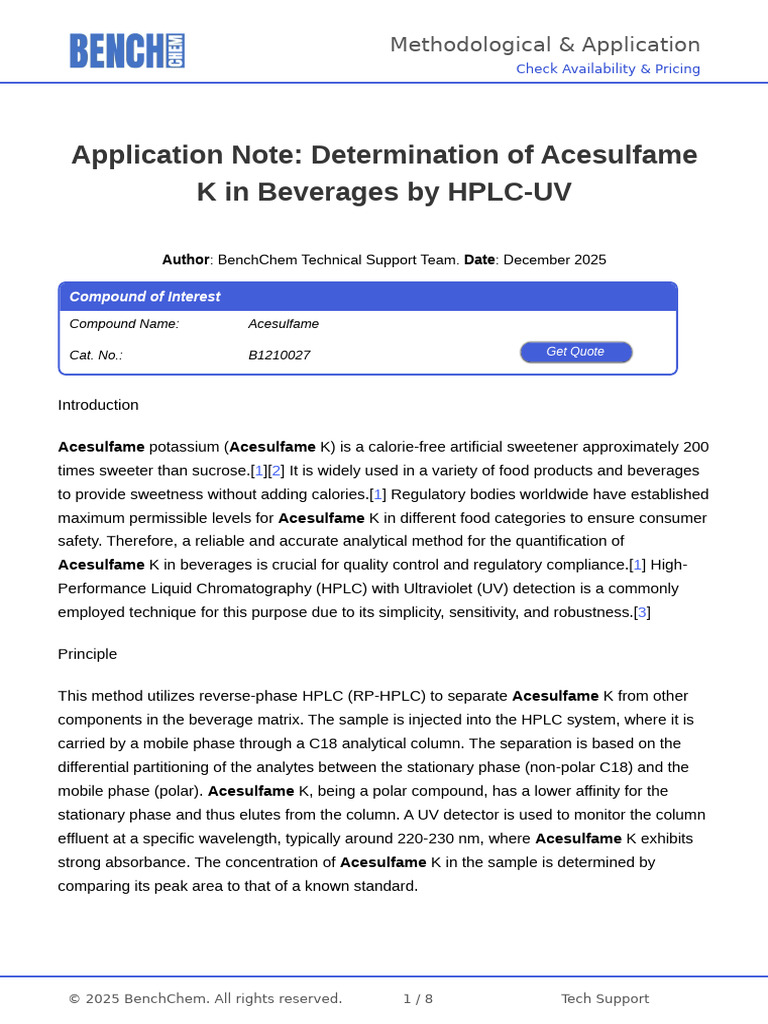 Application Note Determination of Acesulfame K in Beverages by HPLC UV ...