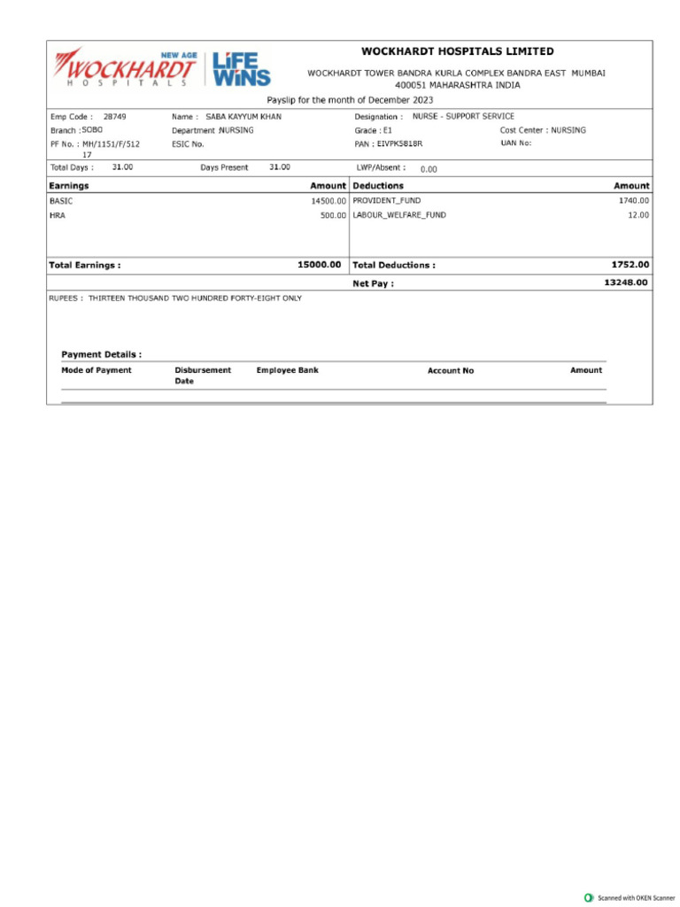 Wockhardt Payslip | PDF