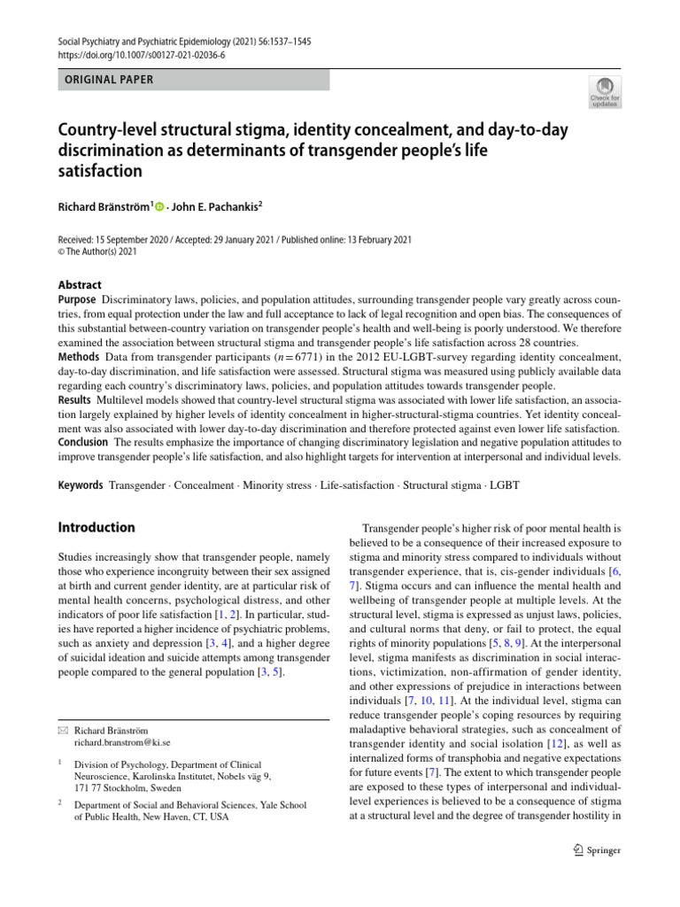 Country‑level structural stigma, identity concealment, and day‑to‑day ...
