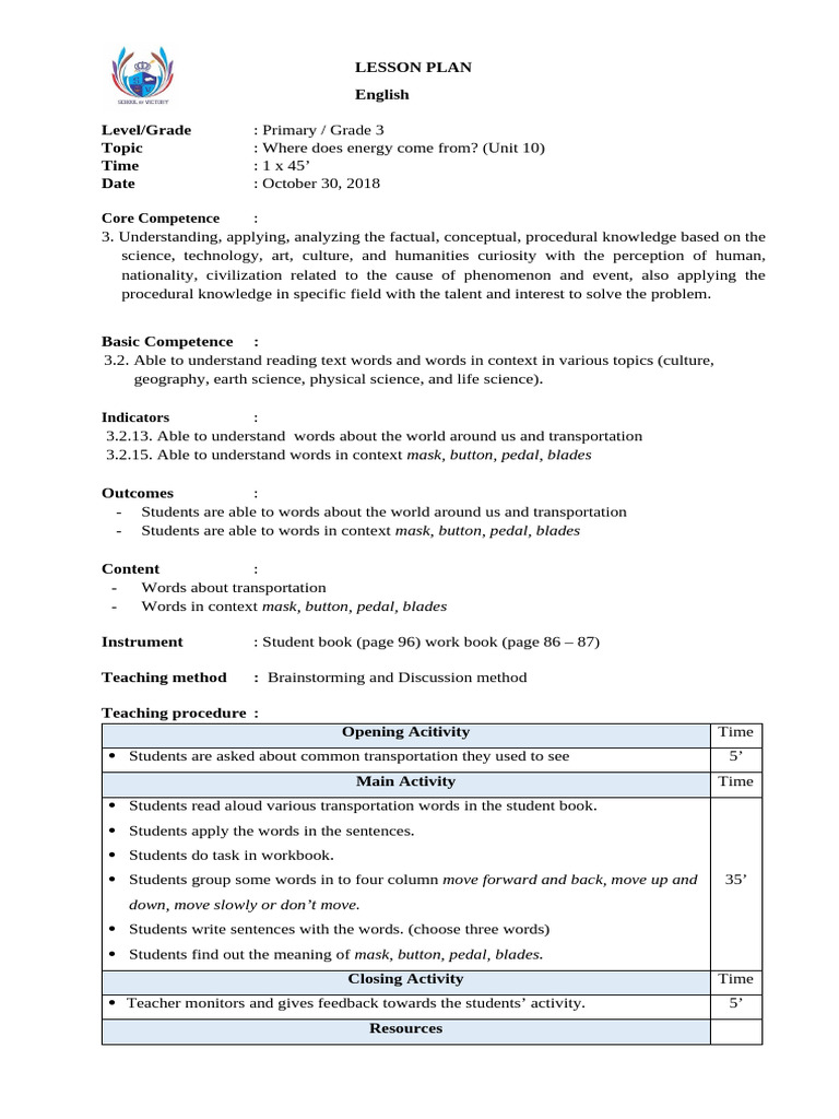 [Lessonplan] English Oct 30 G3 | PDF | Science | Cognitive Science