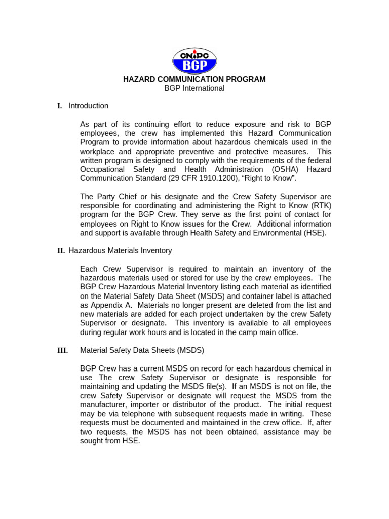 9932 Hazard Communication Program | PDF | Occupational Safety And ...