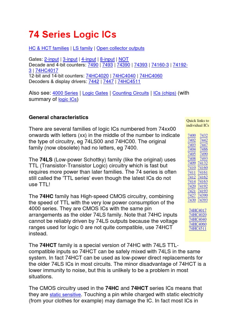 74 Series Logic Ics: General Characteristics | PDF | Computer ...
