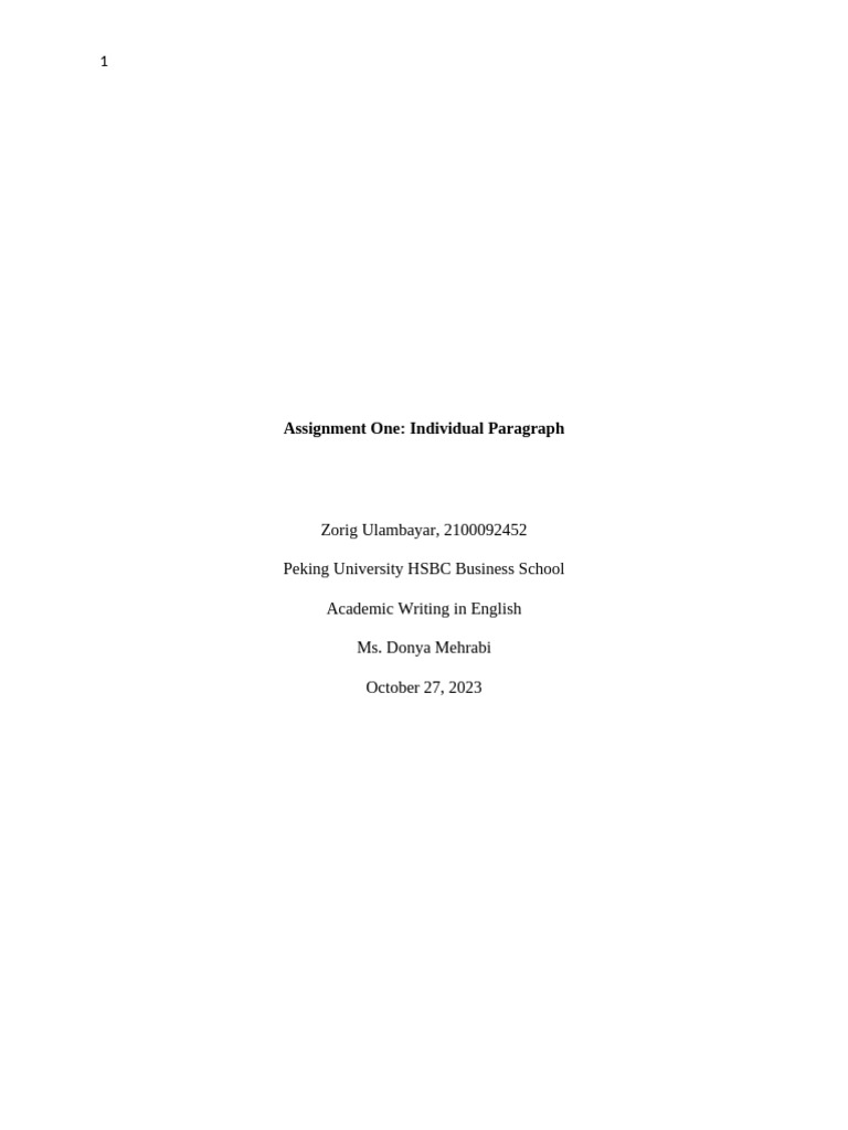 2100092452 Zorig YuXi Group1 Individual Paragraph | PDF | Hong Kong